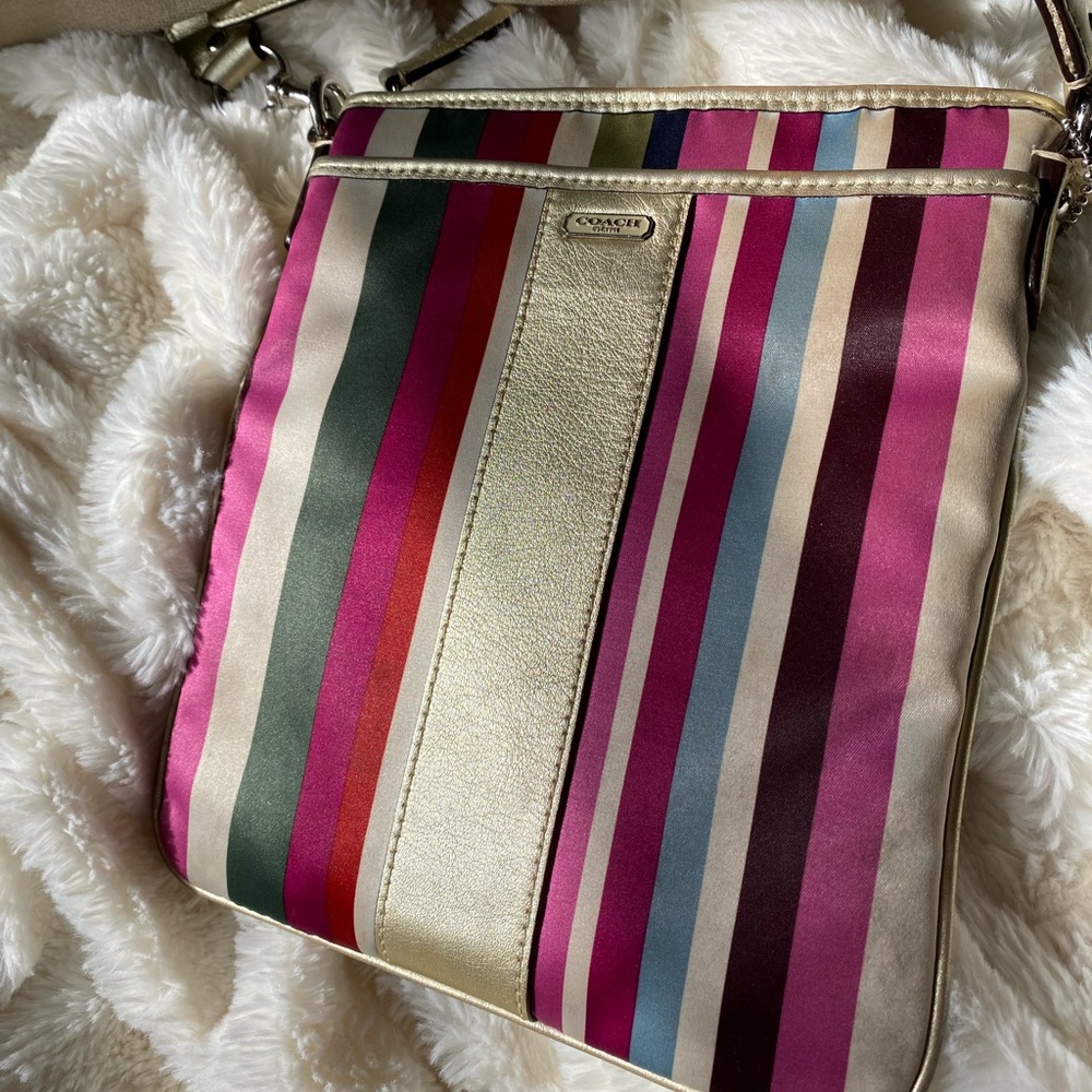 Coach Rainbow Satin And Gold Leather Crossbody - Gem